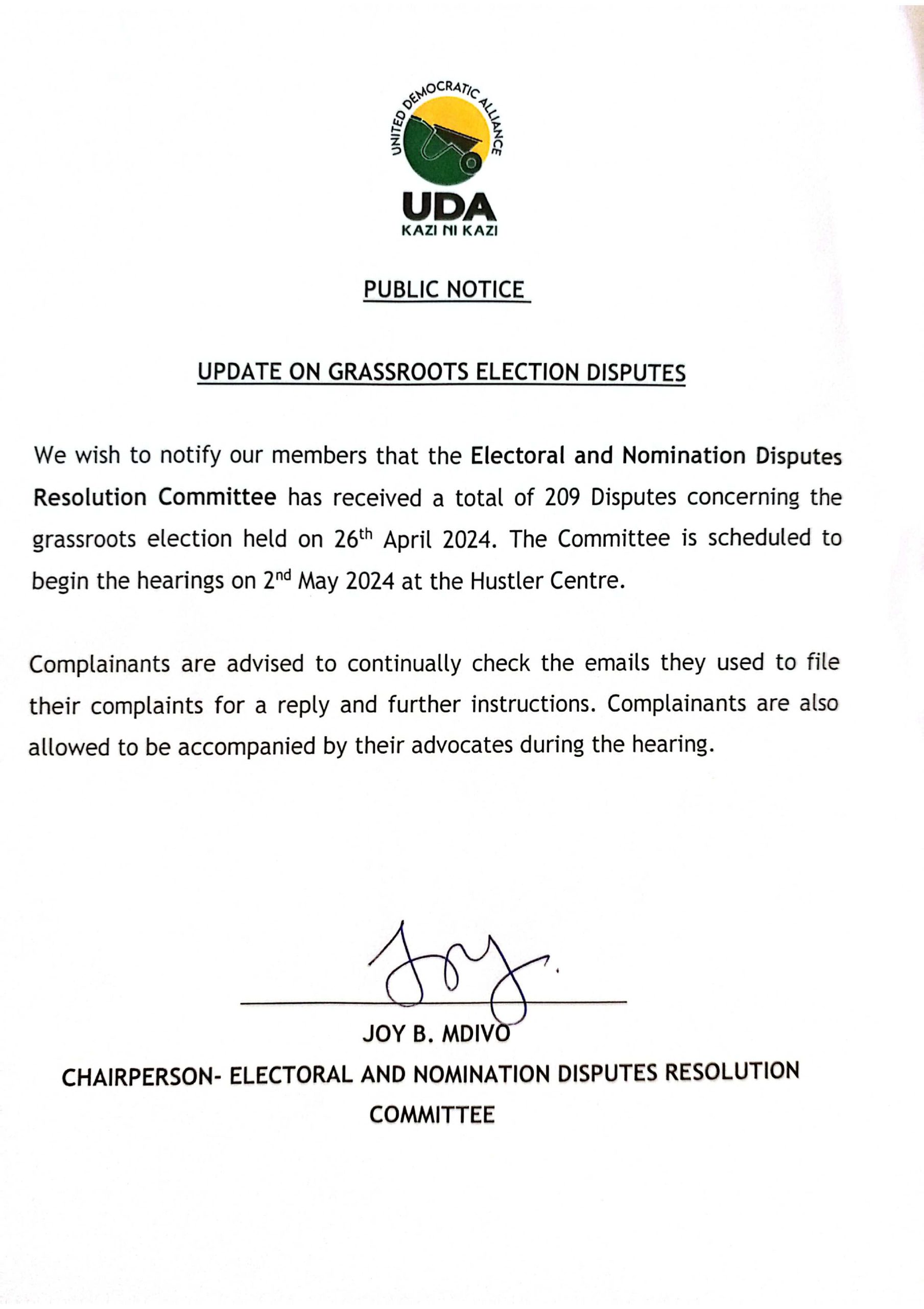 UDA PARTY GRASSROOTS ELECTIONS - United Democratic Alliance