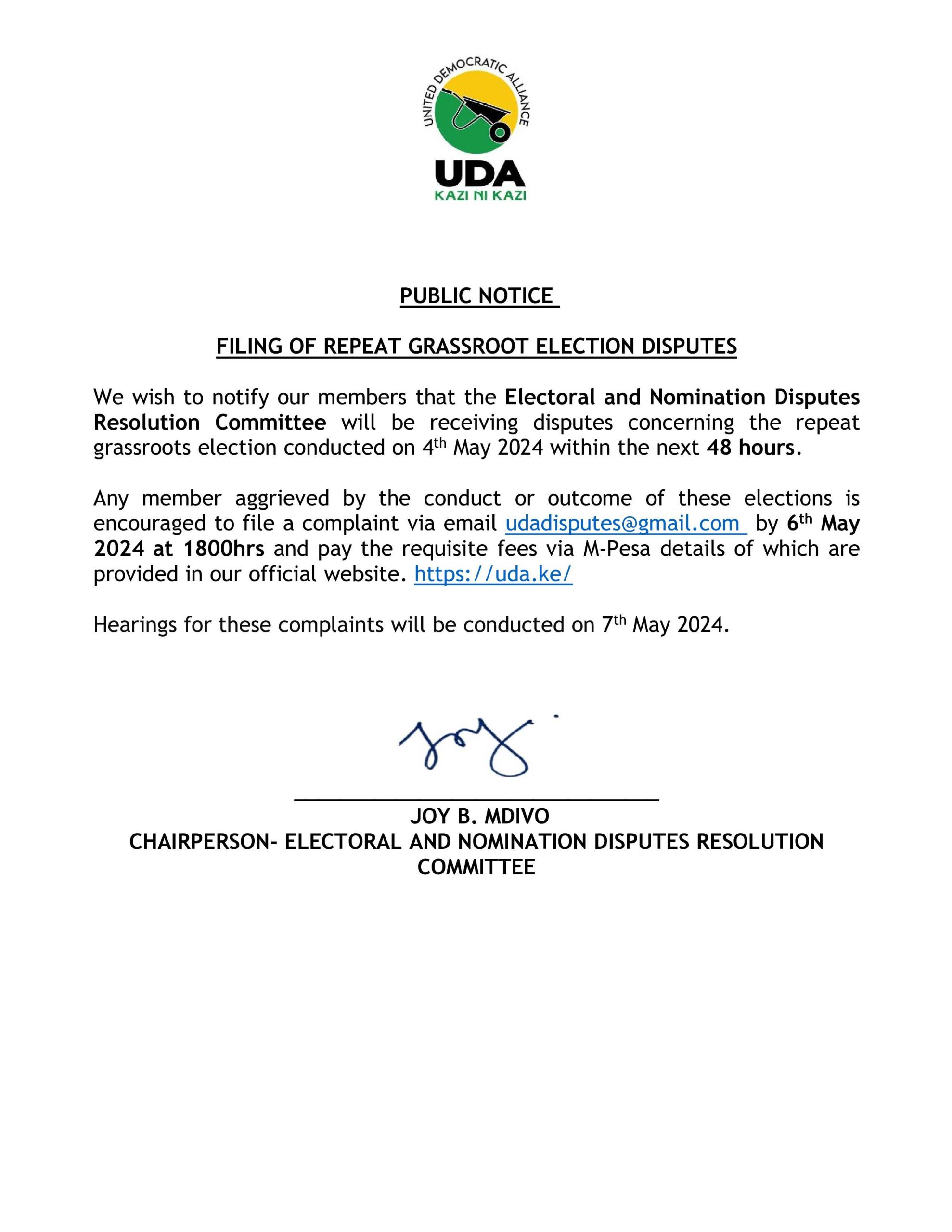 UDA PARTY GRASSROOTS ELECTIONS. - United Democratic Alliance